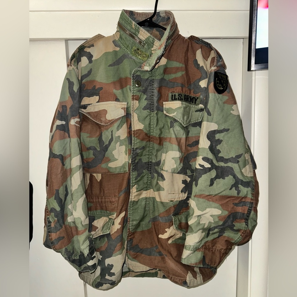Us Army M65 Field Jacket W/Hood Woodland Camo Sz Larg… - Gem